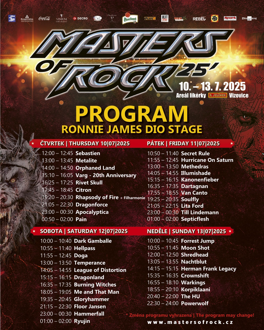 Program festivalu MASTERS OF ROCK 2025 je tady! | Novinky | Rock Radio